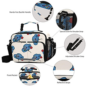 Game Joystick Control Lunch Bag for Women Men Cartoon Gamepad Insulated Cooler Tote Bag with Adjustable Shoulder Strap Large Capacity Reusable Leakproof Picnic Lunch Box Outdoor for Adult Office