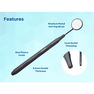 Dental Mirror Stainless Steel Matte Black, Set of 5 Dental Mirrors Front Surface Rhodium Plasma Coated for General and Laser Dentist European Style Threading by ARTMAN Brand