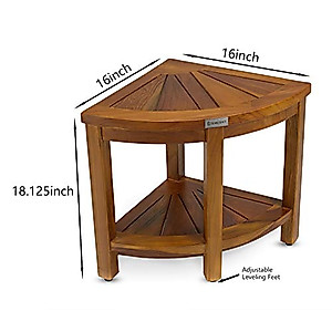 TeakCraft TURQVUAZ Teak Corner Shower Bench Seat for Bathroom - Waterproof Shower Stool - Fully Assembled, The Saga,