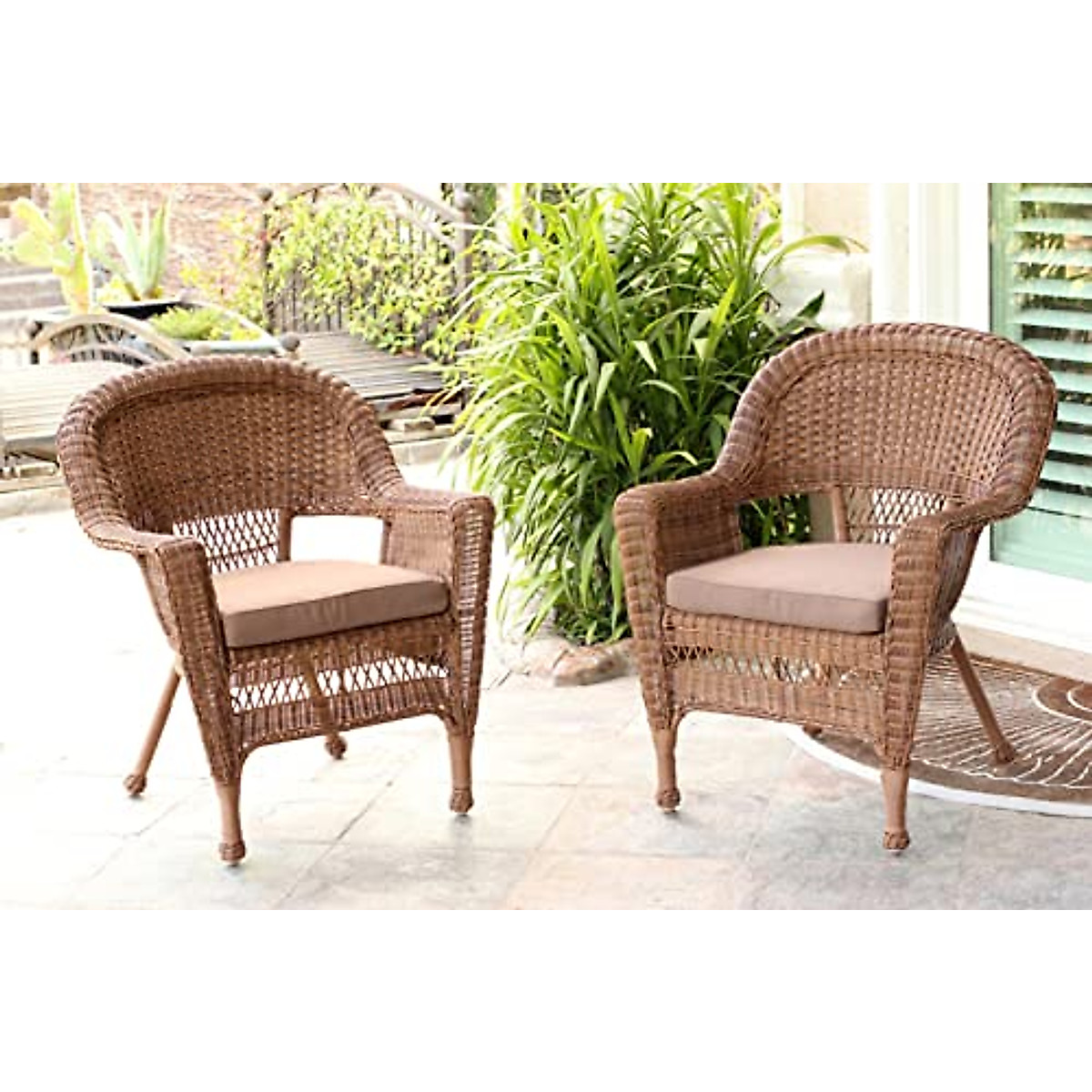 Jeco Wicker Chair with Brown Cushion, Set of 2, Honey/W00205-