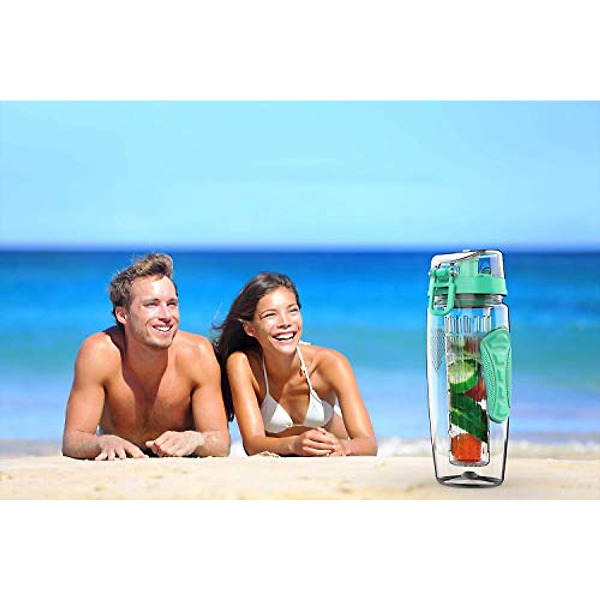 Fruit Infuser Water Bottle 32oz Willceal- Durable, Large - BPA Free Tritan, Flip Lid, Leak Proof Design - Sports, Camping (Mint)