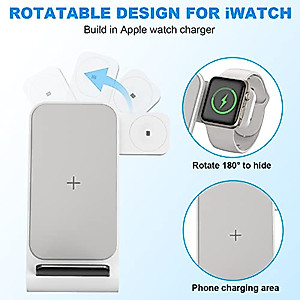 Wireless Charging Station - Charger Stand for Multiple Devices Apple, 3 in 1 Wireless Charging Stand for iPhone 13 Pro/13/12 Pro/12/11 Pro/11/Xr/Xs/8, iWatch 7/SE/ 6/5/ 4/3/2, Airpods 3/Pro/2