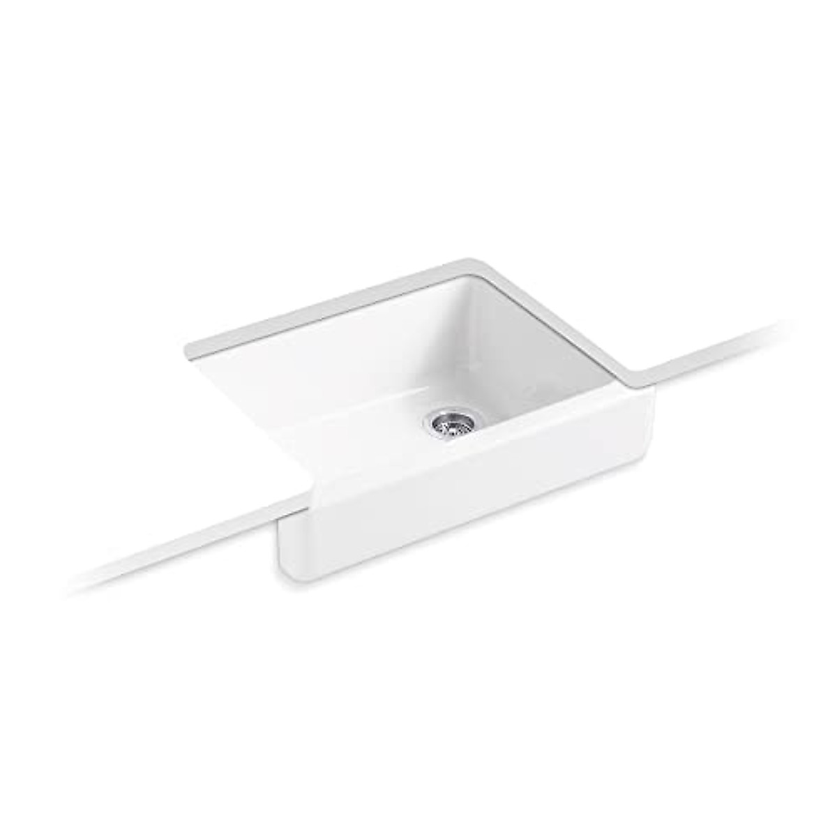 KOHLER K-6486-0 Whitehaven Farmhouse Self-Trimming Undermount Single-Bowl Kitchen Sink with Short Apron, 30 Inch, White