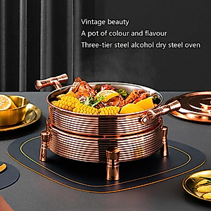 Catering Buffet Servers and Heaters - Round Food Warmer, Stainless Steel Hot Pot Buffet Set, 3 in 1 Food Warmer with Glass Viewing Lid and Built in Lid Holder(Size:28cm,Color:Golden)