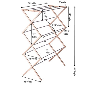 Household Essentials 5001 Collapsible Folding Wooden Clothes Drying Rack For Laundry | Pre Assembled