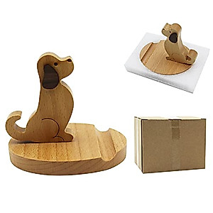 Amamcy Cute Dog Cellphone Holder Stand Wooden Smartphone Desk Holder for All Mobile Phones Animal Phone Stand Desk Ornament