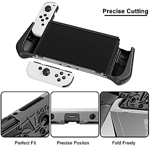 Nintendo Switch OLED Case (Ergonomic/Full Protection/Shock-Absorption/Anti-Scratch) Gift Glass Screen Protector & Thumb Caps, Nintendo Switch OLED Case Black