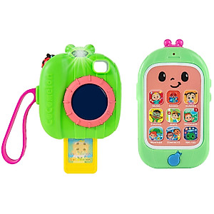 CoComelon Musical Cell Phone & Camera 2-Pack - Interactive Pretend Tech Learning Toy w/ Lights, Sounds & Music - Officially Licensed - Christmas Stocking Stuffer Gift for Preschoolers and Kids - 2+