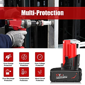 2 Packs 6.0Ah 48-11-2460 Battery Replacement for Milwaukee 12V Battery Lithium ion Compatible with Milwaukee 48-11-2401 48-11-2402 48-11-2420 48-11-2425 48-11-2430 48-11-2440 48-11-2460 Batteries