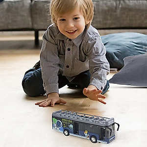 Crelloci Tour Double Decker Bus for Toddlers, Die Cast Alloy Play Vehicles with Sounds and Lights, City Cars Toys with Pull Back Action Openable Doors, for Boys Girls Kids (Navy Blue)