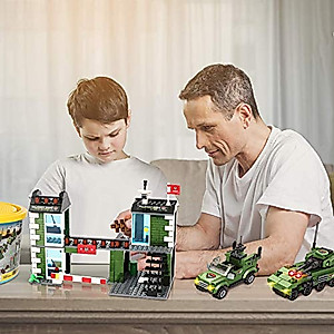 1162 Pieces Army Military Base Building Blocks Set, Army Combat Force Bricks Toy with Army Vehicle & Airplane, with Blocks Storage Box, Pretend War & Action Roleplay Toy Gift for Kids Boys Girls 6-12