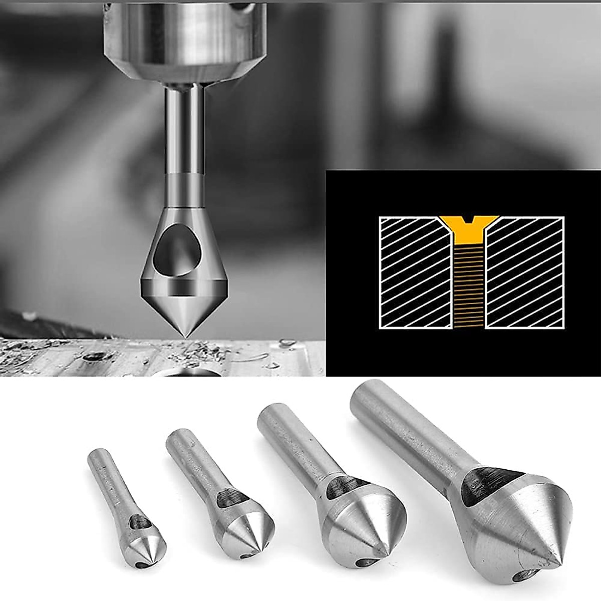Chaot Countersink Chamfer Deburring Drill Bit Set 2-5mm 5-10mm 10-15mm 15-20mm Round Shank Woodworking Tool 4241 HSS 4pcs (T2)