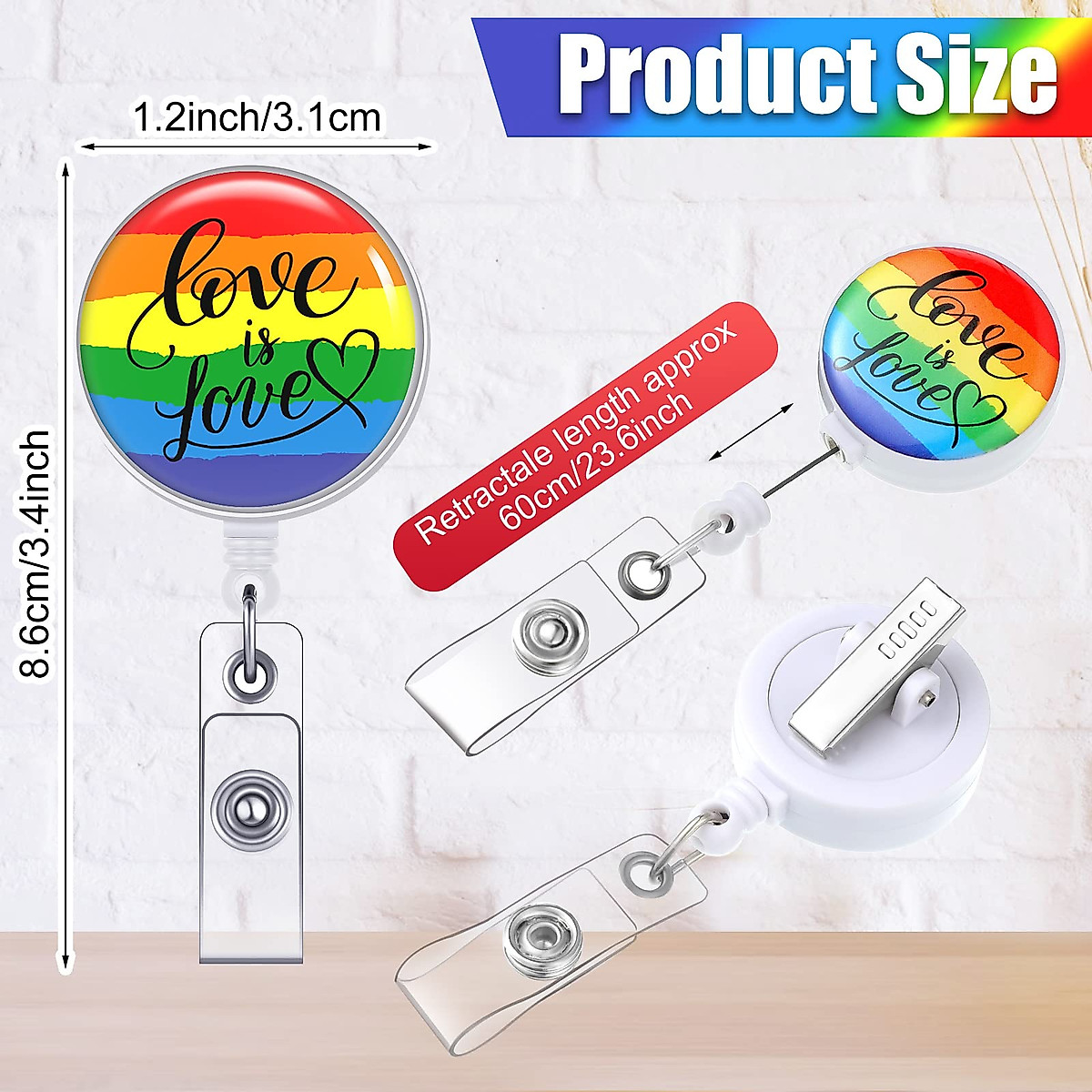 Junkin 6 Pack Pride Badge Reels Be Kind Badge Reels Retractable Rainbow Alligator Clip Scroll Funny Holder for Student Teacher Office School Worker Nurse ID Name Decoration Cute