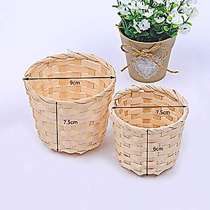 Desktop Bamboo Weaving Storage Basket, Small Household Bamboo Wood Woven Storage Box for Debris Crafts Toys Jewelry Organizer Desk Decoration Desktop Flower Pot Garbage Can S