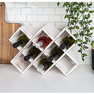 Mind Reader Freestanding Wine Rack, Rustic Countertop Storage Shelf, Farmhouse Decor, Bartop Accent Feature, Supports 33 Lbs, Holds 8 Bottles, Torched Wood, Brown