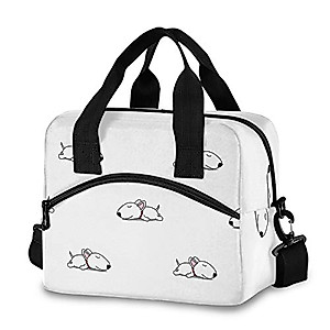 Sinestour Insulated Lunch Bag Reusable Cooler - Cute Bull Terrier Puppy Lunch Box Adjustable Shoulder Strap for School Office Picnic Adults Men Women