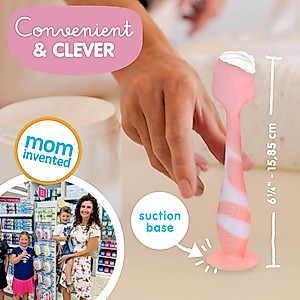 Bumco Baby Bum Brush - BPA-Free Diaper Cream Spatula with Suction Cup Base, Soft & Flexible Silicone, Wipe-Clean, Mom-Invented Diaper Bag Essentials (Light Pink Swirl)