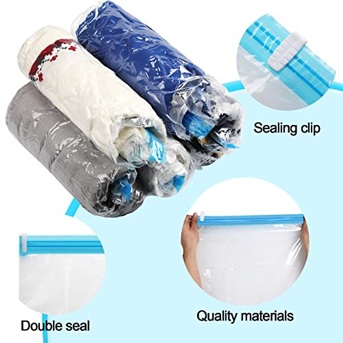 24 Pack Travel Space Saver Bags Rolling Compression Bags Bulk for Packing Luggage Clothes, 8 x XL, 8 x L, 8 x S, Vacuum Seal Storage Bags Roll Up Shrink Bags Without Pump for Traveling Space Saving