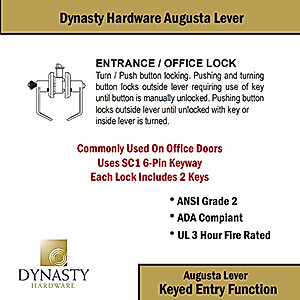 Dynasty Hardware AUG-00-26D Grade 2 Commercial Duty Office Door Keyed Lever Lockset, ADA, Satin Chrome Finish