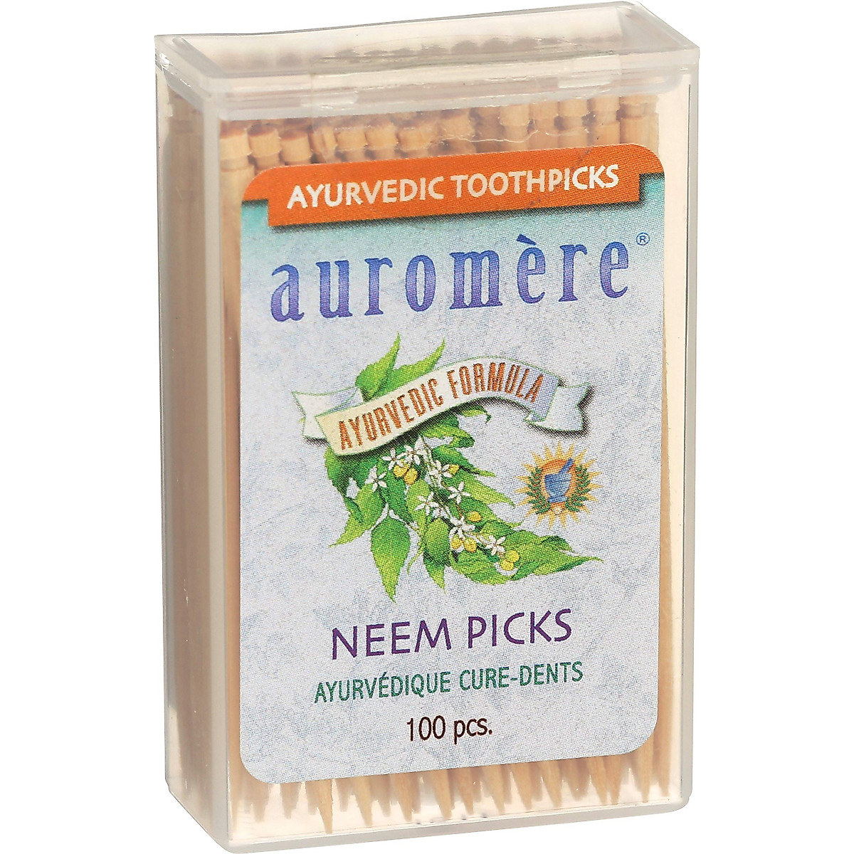 Auromere Ayurvedic Neem Toothpicks - Vegan, Natural, Non GMO, Made from Birchwood (100 Count), 2 Pack