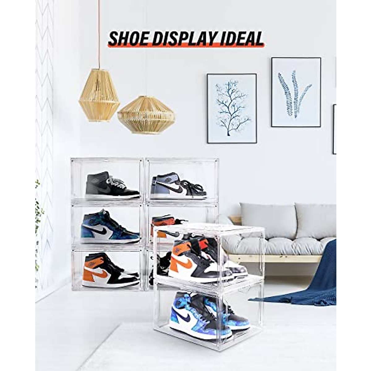Shoe Boxes Clear Plastic Stackable 10 Pack Sneaker Storage Boxes with Magnetic Door, Acrylic Boxes for Display, Strong and Sturdy Fit Shoe Size Up to US 15