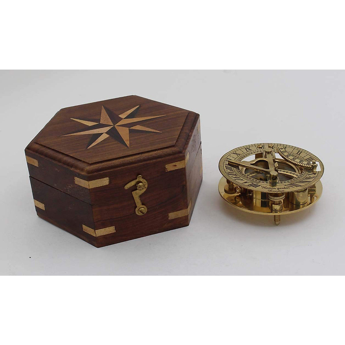 RII Antique Nautical Directional Magnetic Sundial Brass Compass, Antique Decor Birthday Gifts for Men, Astrolabe for Him, Baptism Gifts with Engraved Quotes, Sun dial in Rose Top Box