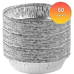 50 Pack 7-Inch Round Aluminum Foil Pans, Disposable Tin Cake Pie Pans, Foil Liners for Air Fryer, Food Containers for Storage, Baking, Roasting, Meal Prep, Reheating