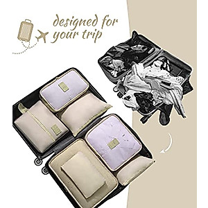 WOOMADA 7 Set Packing Cubes for Suitcases Travel Essentials Luggage Organizer for Travel Accessories Shoe Bag Tioletry Bag Laundry Bag(beige)