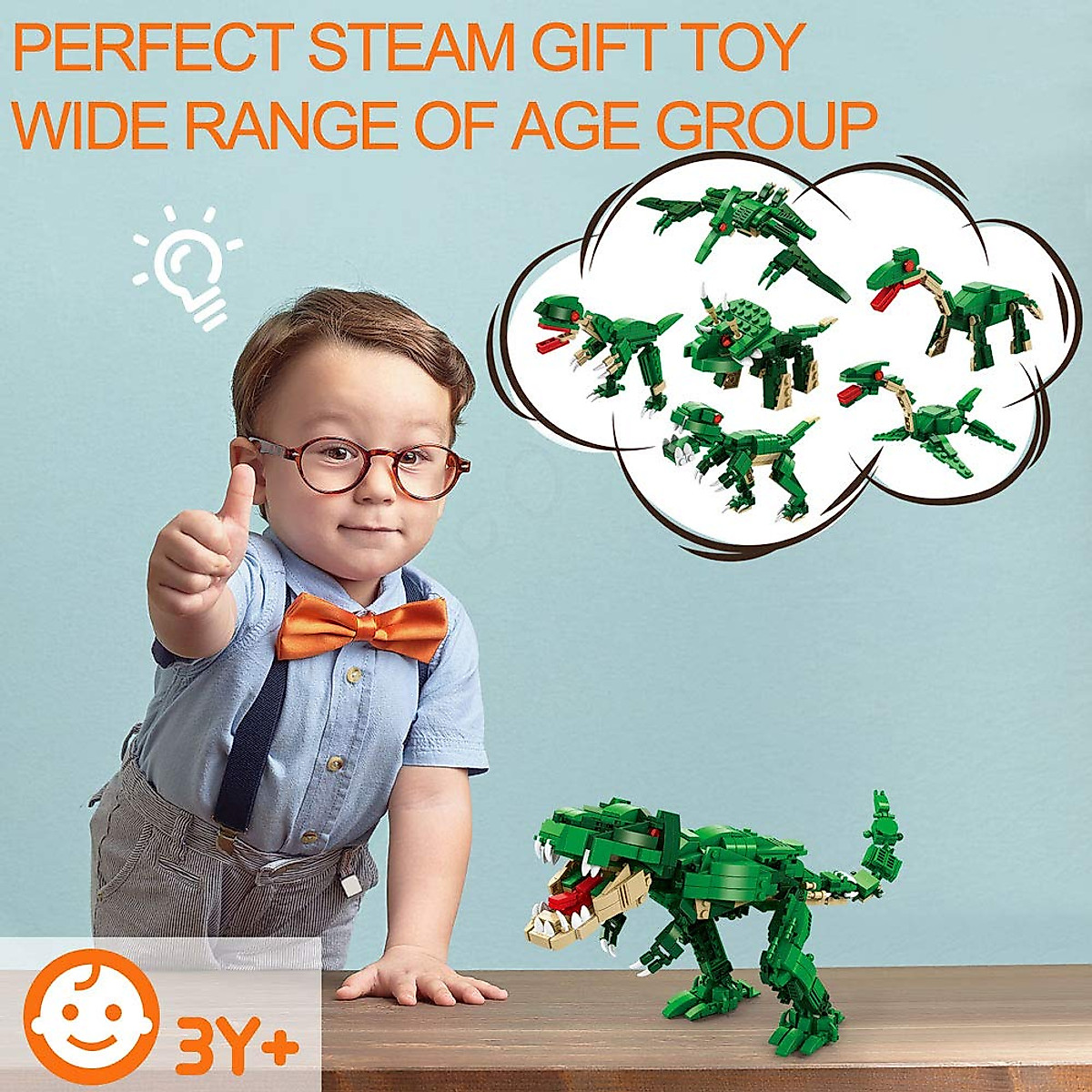 GARUNK 6 in 1 Mighty Dinosaurs Building Blocks Set, Build It Yourself Dinosaur Set, Create a Ceratosaurus, Pterosaur, Diplodocus, Triceratops, Allosaurus, Raptor, for Kids (673 Pieces)