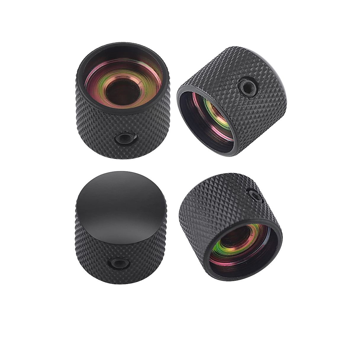 Rubatone Metal Guitar Knobs Dome Control Knobs with Black Knurled Barrels 6mm Split Shafts for Telecaster Stratocaster Electric Guitar or Bass Guitar Set of 4pcs.