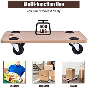 Goplus Furniture Moving Dolly, Heavy Duty Wood Rolling Mover with Wheels for Piano Couch Fridge Heavy Items, Securely Holds 500 Lbs (23" x11.5" Platform)