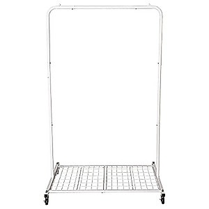 Simple Trending Standard Rod Clothing Garment Rack, Clothing Rolling Rack With Mesh Storage Shelf On Wheels (White)