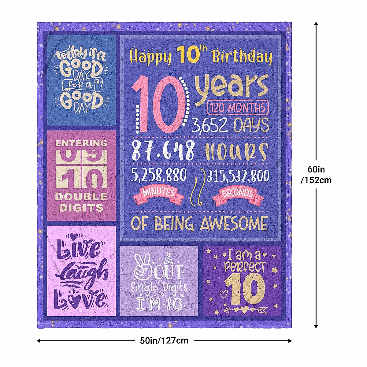 Gifts for 10 Year Old Girl - 10th Birthday Decorations for Girl - Gift for 10 Year Old Girl - 10 Year Old Girl Gift Ideas - 10 Year Old Girl Birthday Gifts Throw Blanket 60 x 50 inch