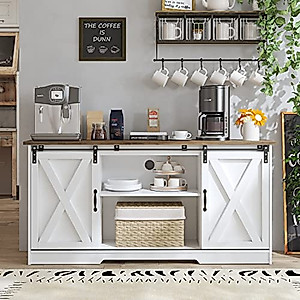 Catrimown White Sideboard Buffet Cabinet 58” Sideboard and Buffet with Storage Sliding Barn Door Kitchen Buffet Storage Cabinet Farmhouse Coffee Bar Cabinet Credenza for Living Room Entryway, White