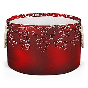 Valentines Day Love You Hearts Large Round Baskets for Storage Laundry Baskets with Handles Blanket Storage Basket for Bathroom Shelves Bins for Organizing Nursery Hamper Girl Boy