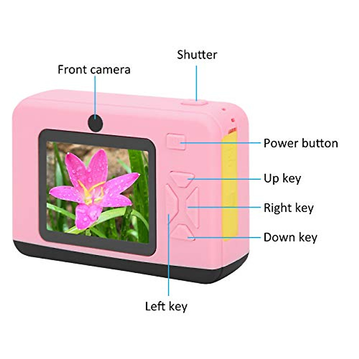 Children Camera, Kids Digital Dual Camera with 2.0in IPS Screen Selfies Childrens Camera Toy Support Front and Rear Dual Camera, Built‑in Large‑Capacity Battery(Pink)