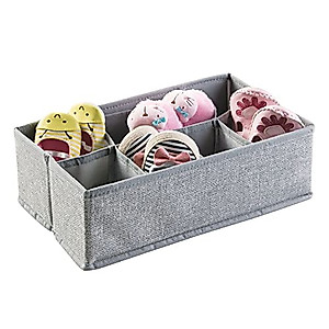 mDesign Fabric Divided 8-Section Drawer Organizer Bins, Kid/Baby Nursery Dresser, Closet, Shelf, Playroom Organization, Hold Clothes, Toys, Diapers, Bibs, Blankets, Lido Collection, 2 Pack, Gray/White