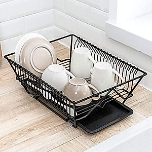 Plate Rack Draining Dish Rack Dish Rack & Drainboard Set - The Counter Dish Drying Rack with Drain Board & Utensil Holder for Kitchen Pan Plate Holder (Color : Black)