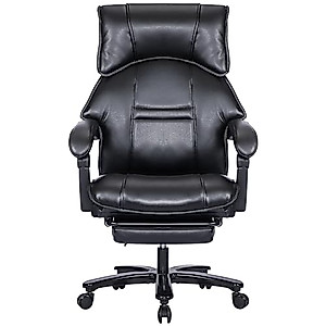 Bosmiller 500lbs Big and Tall Office Chair Wide Seat for Heavy People with Quiet Wheels Heavy Duty Metal Base High Back Larger Size PU Leather Executive Office Chair with Footrest Back Reclining
