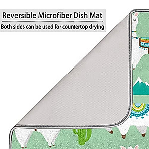 Classic Llama Dish Drying Mat for Kitchen Counter Absorbent Microfiber Dishes Drainer Mat Non-Slip Dish Draining Mat Fast Dry Kitchen Accessories Pad 16x18 inch