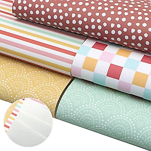David accessories Dots Stripe Printed Faux Leather Fabric Rainbow Synthetic Leather Fabric Assorted 5Pcs 7.7" x 12.9" (20 cm x 33 cm) for DIY Earrings Bows (Dots-Stripe)