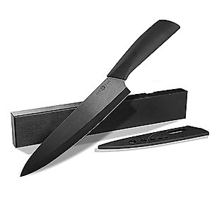 YUSOTAN Ceramic Chef Knife-8" Ceramic Knife with Sharp Ceramic Blade,with Cover and Box-Versatile Kitchen Chef's Tool for Cutting, Slicing, Dicing, Chopping-Ideal for Vegetables and Fruits (Black)