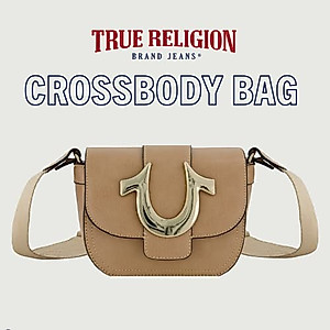 True Religion Women's Crossbody Bag, Mini Flap Adjustable Shoulder Handbag with Horseshoe Logo, Tan