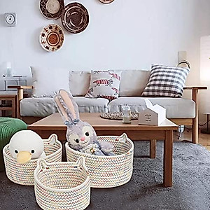 Hizibesty 3 Pack Cotton Rope Storage Baskets Bin Stackable Decorative Woven Basket with Cut Cat Ears Design for Clothes, Toy, Makeup, Books, Towels, Nursery