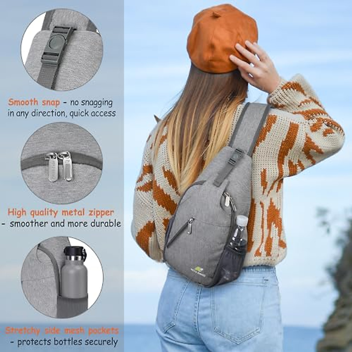 N NEVO RHINO Crossbody Sling Backpack Cross Body Bags for Women Small Sling Chest Bag Shoulder Backpack Travel Hiking Daypack