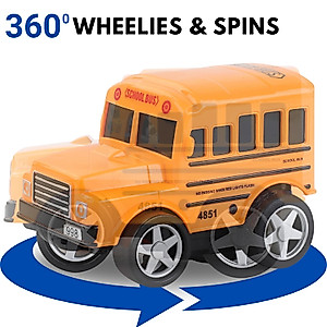 12 Pack in Box Chubby School Bus Model Toys - 4 inches Classic Long Nose Friction Powered 360 Rotation Vehicles - Ideal Gift, Party Favors for Kids (1 Dozen)