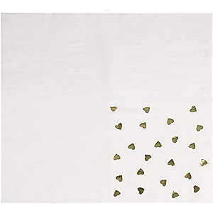 Valentine's Paper Napkins for Party Supplies (White, Gold Foil, 5 In, 50 Pack)