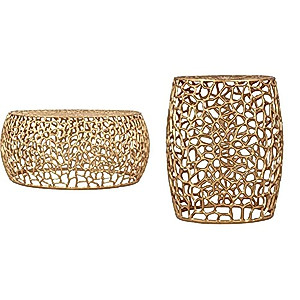 Meridian Furniture Priya Collection Modern | Contemporary Solid Aluminum Round Coffee Table & Priya Collection Modern | Contemporary Solid Aluminum Round End Table, 17.5" Wx17.5 Dx20 H, Gold