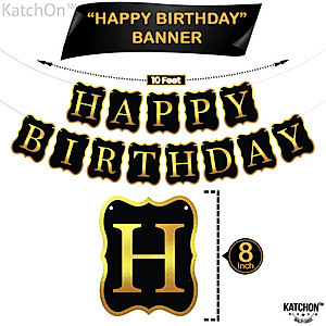 KatchOn, Large Happy Birthday Banner Black and Gold - 10 Feet, No DIY | Happy Birthday Sign | Black And Gold Happy Birthday Banner | Happy Birthday Banners for Men | Happy Birthday Backdrop for Men