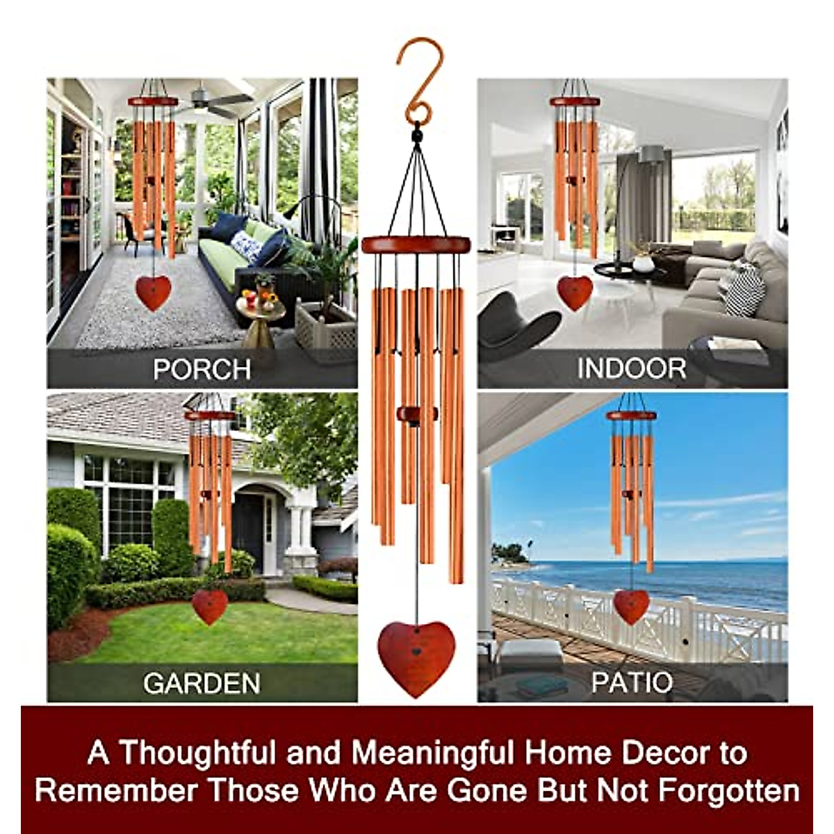 SkylaRose Memorial Wind Chimes - Sympathy Gifts, Memorial & Bereavement Gifts for Loss of Loved One Condolence Gift Remembrance & in Memory of Loved One Wind Chimes for Outside Decor, 32", Rose Gold